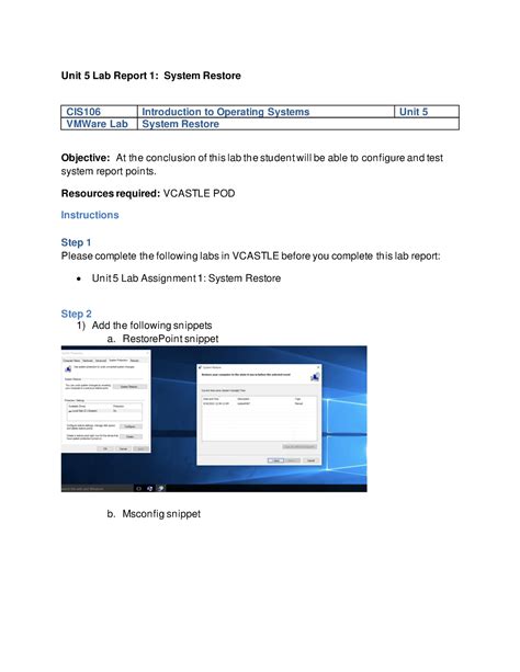 CIS 106 System Restore Unit 5 Lab Report 1 System Restore CIS106 Introduction To Operating