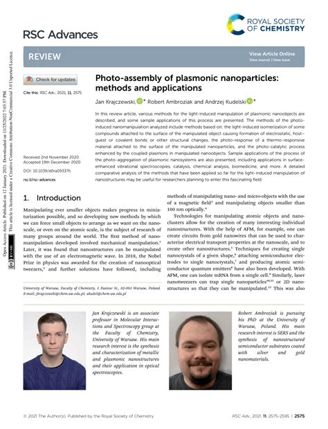 Pdf Photo Assembly Of Plasmonic Nanoparticles Methods And Applications