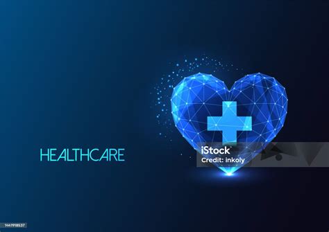 건강 관리 미래의 빛나는 스타일로 심장 기호 내부에 의료 십자가가 있는 의학 개념 건강관리와 의술에 대한 스톡 벡터 아트 및 기타 이미지 건강관리와 의술 0명 개념