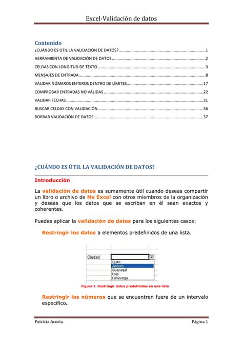 Excel Validación de datos
