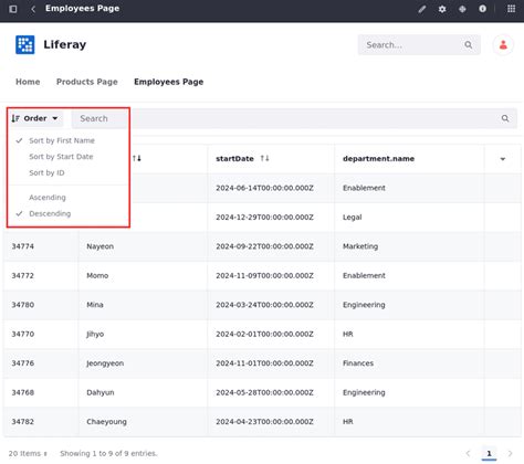 Data Set Sorting Liferay Official Documentation Liferay Learn
