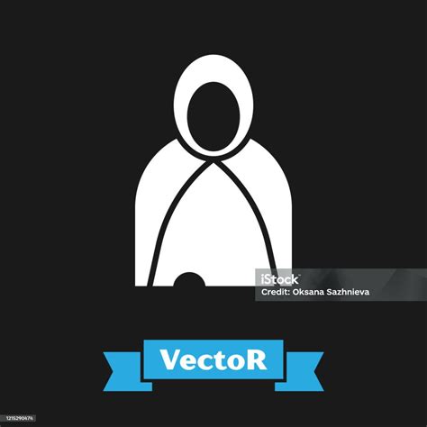 검은 색 배경에 고립 된 흰색 맨틀 망토 케이프 아이콘 할로윈 디자인 마법사 마법사와 마녀의 마법 망토 벡터 일러스트레이션 개념에 대한 스톡 벡터 아트 및 기타 이미지