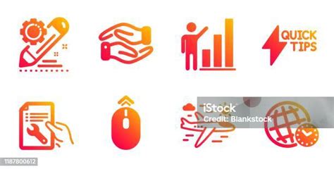 위로 스 와이프 프로젝트 편집 및 도움 손 아이콘 세트 그래프 차트 수리 문서 및 비행기 여행 표지판 벡터 고급에 대한 스톡 벡터 아트 및 기타 이미지 Istock
