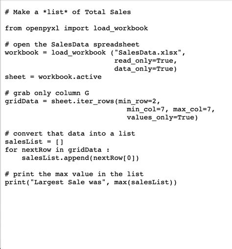 Make A List Of Total Sales From Openpyxl Import
