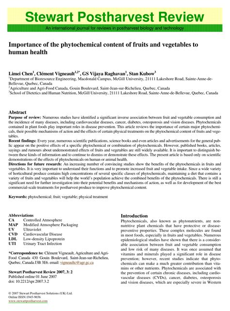 Pdf Importance Of The Phytochemical Content Of Fruits And Vegetables