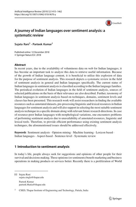 pdf a journey of indian languages over sentiment analysis a