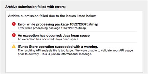 Ios Error While Processing Package 1052720675itmsp Stack Overflow