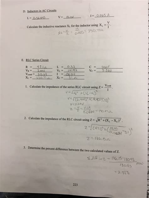 Solved D Calculate The Inductive Reactance Xt For The Chegg