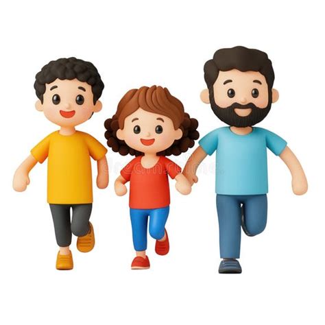 Father Son And Daughter Running Together Holding Hands Showing Happy