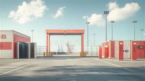8k 3d Render Port Entrance With Security Checkpoints For Safety Stock Illustration