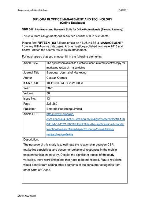Assignment Obm 301 Asssignment For Obm301 Not Complete But Still Useful Diploma In Office