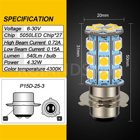 หลอดไฟหน้ารถจักรยานยนต์ Led P15d 25 3 H6m P15d 6v 30v 4300k สีขาวอบอุ่น