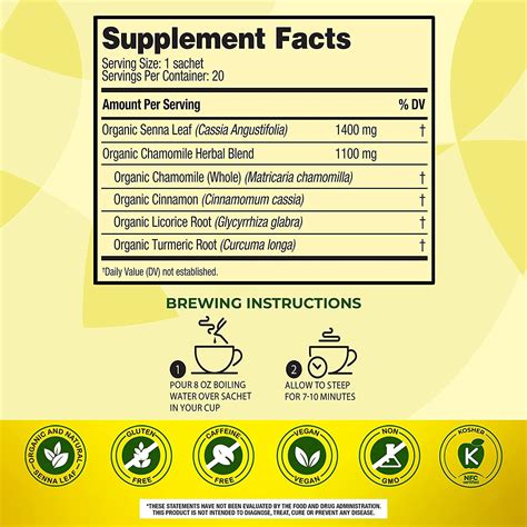 Certified Organic Senokot Laxative Tea With Senna Leaf 20 Pyramid