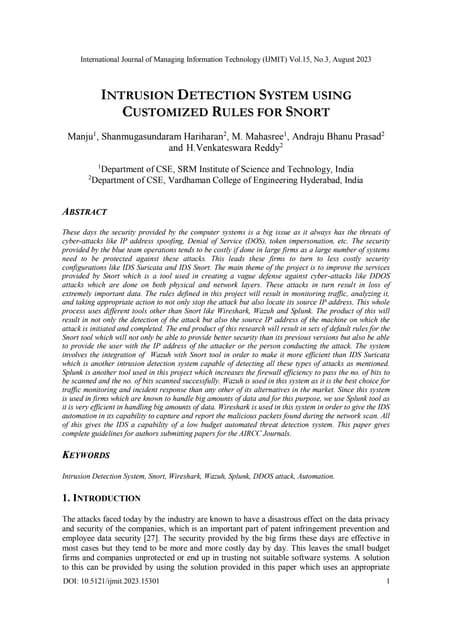 Intrusion Detection System Using Customized Rules For Snort Pdf