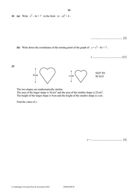 Cambridge Igcse 0580 Mathematics Specimen Paper 2 For Examination From