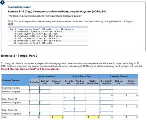 solved required information exercise 8 14 algo inventory