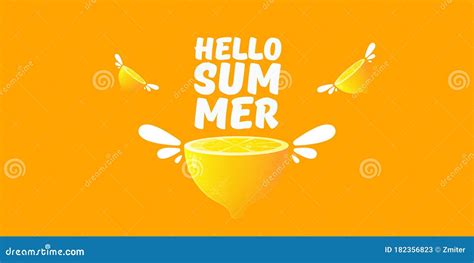 Vector Hello Summer Beach Party Horizontal Banner Design Template with Fresh Lemon Isolated on ...