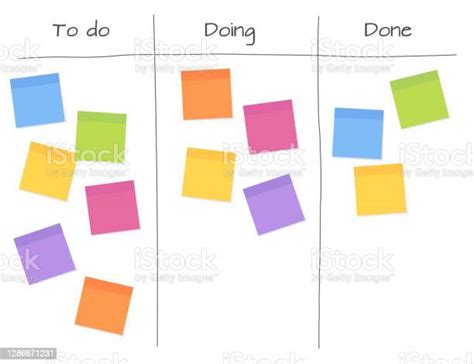 작업 작성을위한 빈 스티커 메모 논문칸반 보드 민첩한 프로젝트 관리 작업 계획 및 목록을 수행합니다 6에 대한 스톡 벡터 아트 및 기타 이미지 Istock