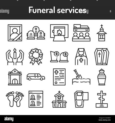 funeral services color line icons set isolated vector element stock