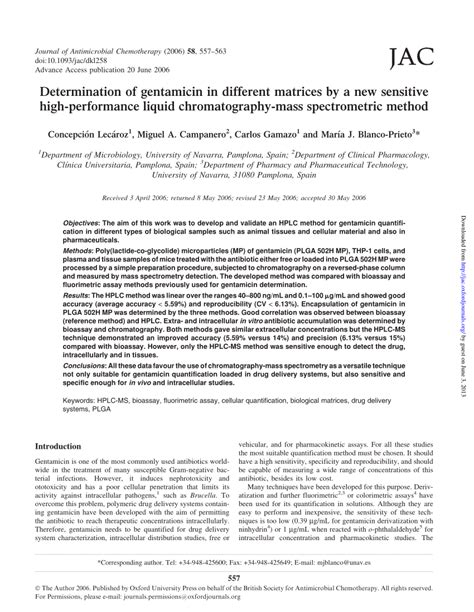 Pdf Determination Of Gentamicin In Different Matrices By A New Sensitive High Performance