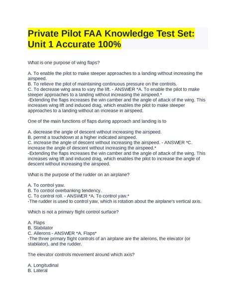 Private Pilot Faa Knowledge Test Set Unit 1 Accurate 100 Exams