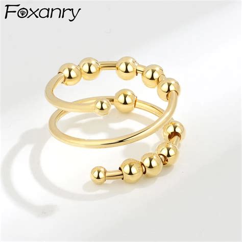 Foxanry 여성을 위한 새로운 스탬프 파티 반지 패션 크리에이티브 터닝 볼 다층 기하학적 파티 주얼리 봄