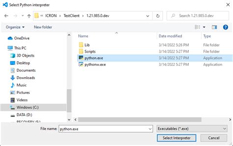 Select Python Interpreter Icron Documentation