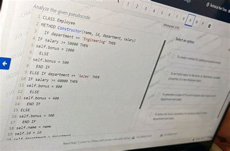 Analyze The Given Pseudocode 1 Class Employee Studyx
