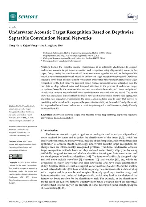 Pdf Underwater Acoustic Target Recognition Based On Depthwise