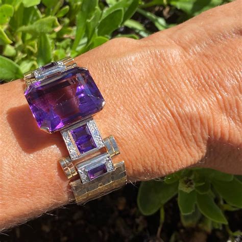 14k Amethyst And Diamond Bracelet Mesh Tri Color 50 Cts At 1stdibs