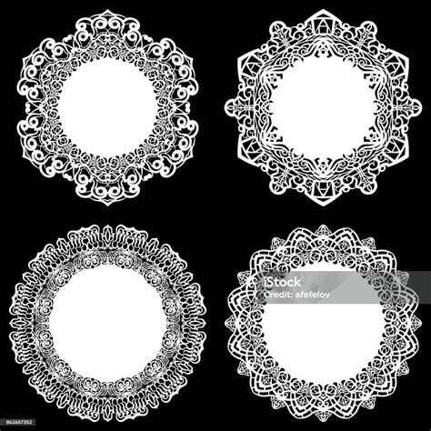 디자인 요소 레이스 종이 받침 용 냅킨 케이크 절단 눈송이 인사말 요소 레이저 절단 금속 격판덮개에 대 한 서식 파일을 장식 하는 탁상용 라운드 벡터 일러스트 가위에 대한