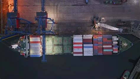 Container Ship Is Unloading In The Port Stock Video Pond5
