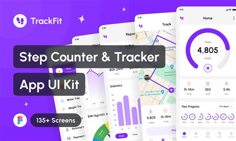 TrackFit Step Counter Tracker App UI Kit Figma