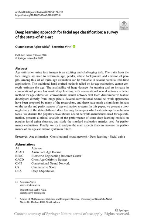 Deep Learning Approach For Facial Age Classification A Survey Of The