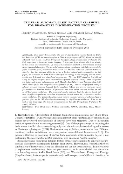 Pdf Cellular Automata Based Pattern Classifier For Brain State