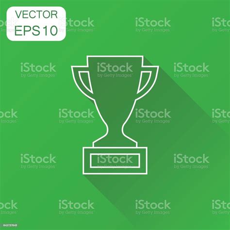 트로피 수상 컵 아이콘입니다 비즈니스 개념 우승자 트로피 그림 긴 그림자와 녹색 배경에 벡터 일러스트입니다
