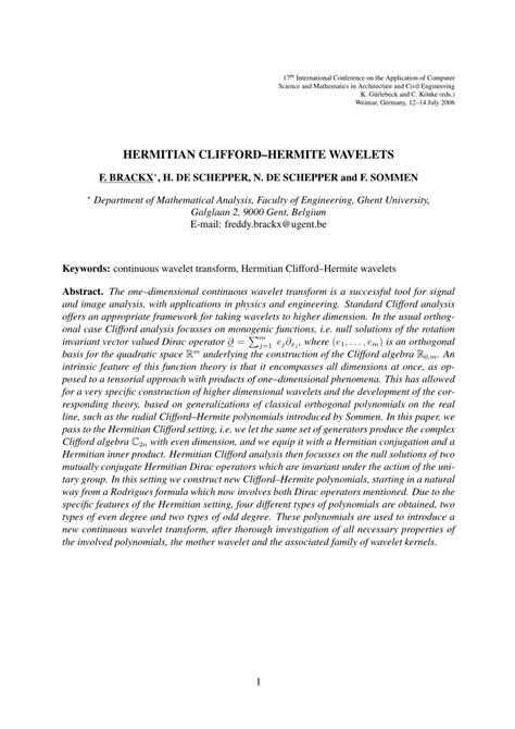 Pdf Hermitian Clifford Hermite Wavelets
