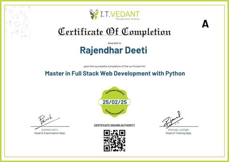 Fullstackdevelopment Pythondeveloper Itvedant Certification