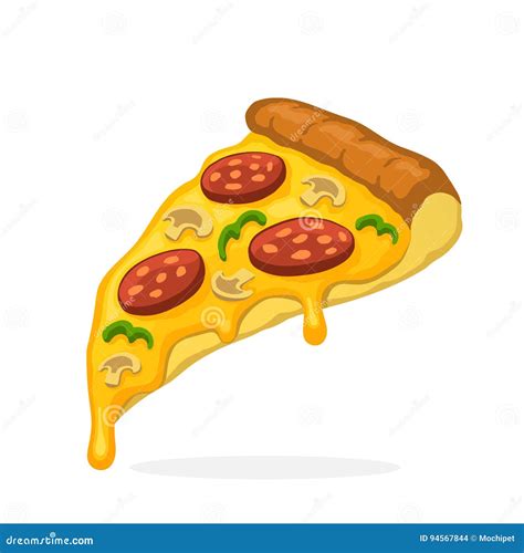 Pizza Slice With Melted Cheese Pepperoni And Mushrooms Stock Vector