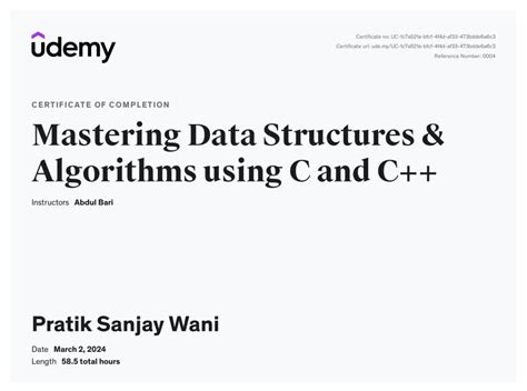 Completed Data Structures And Algorithms Course On Udemy Pratik Wani Posted On The Topic