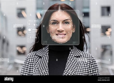 Facial Recognition System Woman With Scanner Frame And Digital