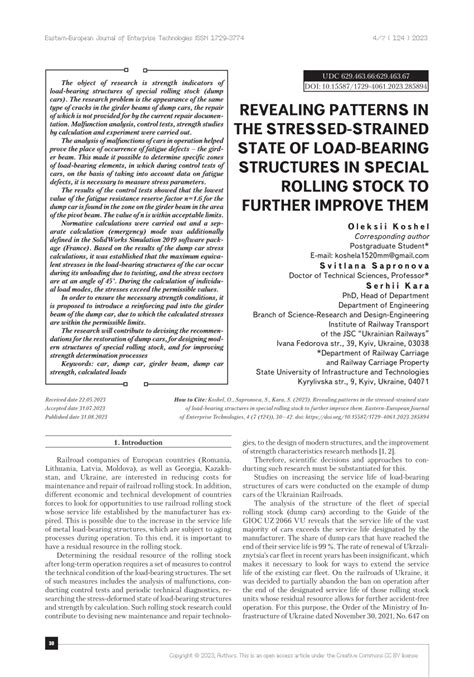 Pdf Revealing Patterns In The Stressed Strained State Of Load Bearing Structures In Special