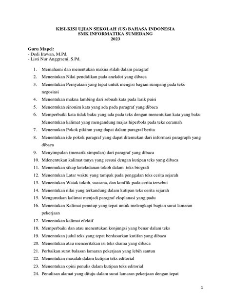 Kisi Kisi Soal Us B Indo Ifsu 2023 Pdf