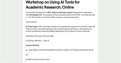 dr swati gupta on linkedin workshop on using ai tools for academic