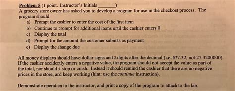 Solved Problem 5 1 Point Instructors Initials A Grocery