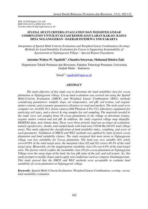 Pdf Spatial Multi Criteria Evaluation Dan Weighted Linear Combination Untuk Evaluasi