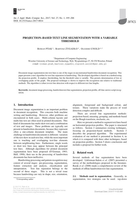 Pdf Projectionbased Text Line Segmentation With A Variable Threshold