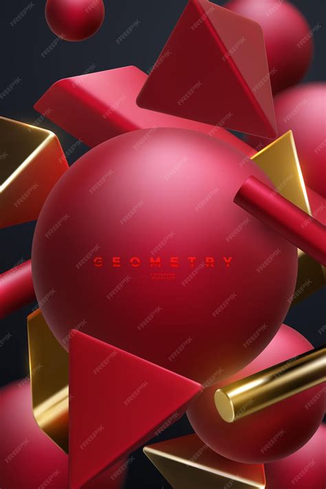 빨간색과 황금색 기하학적 모양 클러스터가 있는 추상 우아한 배경 프리미엄 벡터