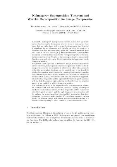 Kolmogorov Superposition Theorem And Wavelet Le2i Cnrs