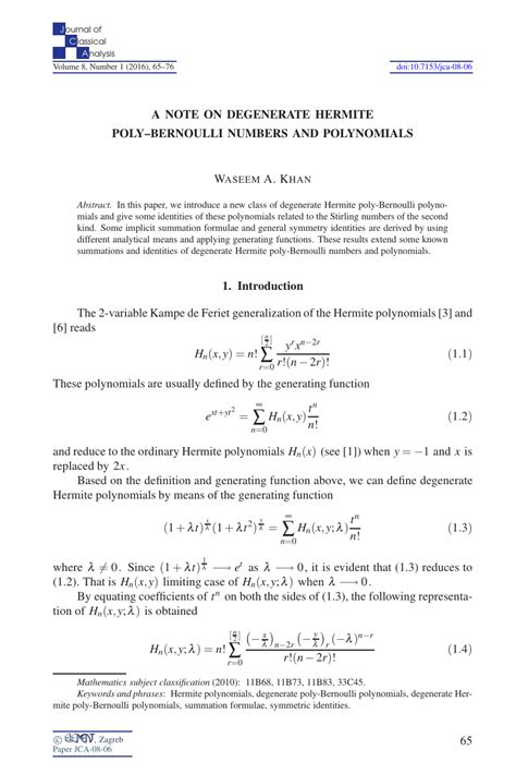 Pdf A Note On Degenerate Hermite Poly Bernoulli Numbers And Polynomials